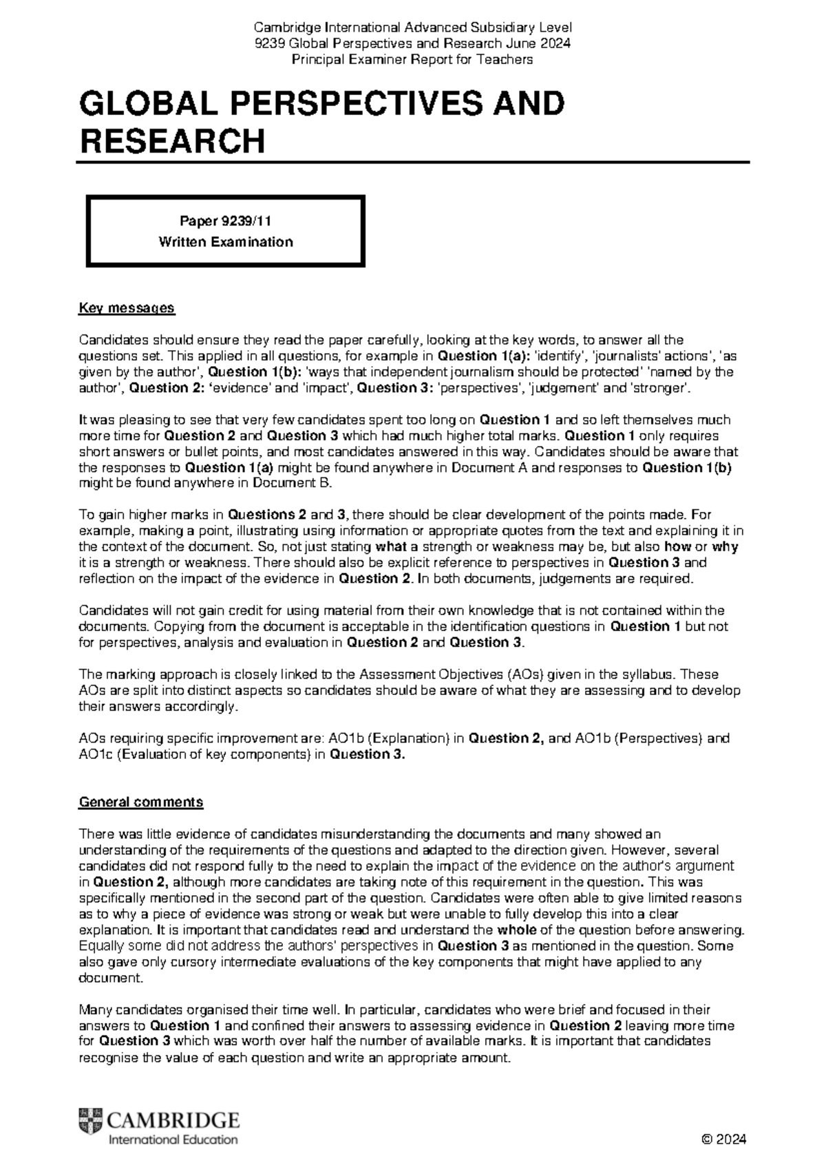 2024 Cambridge International Advanced Subsidiary Level 9239 Global ...