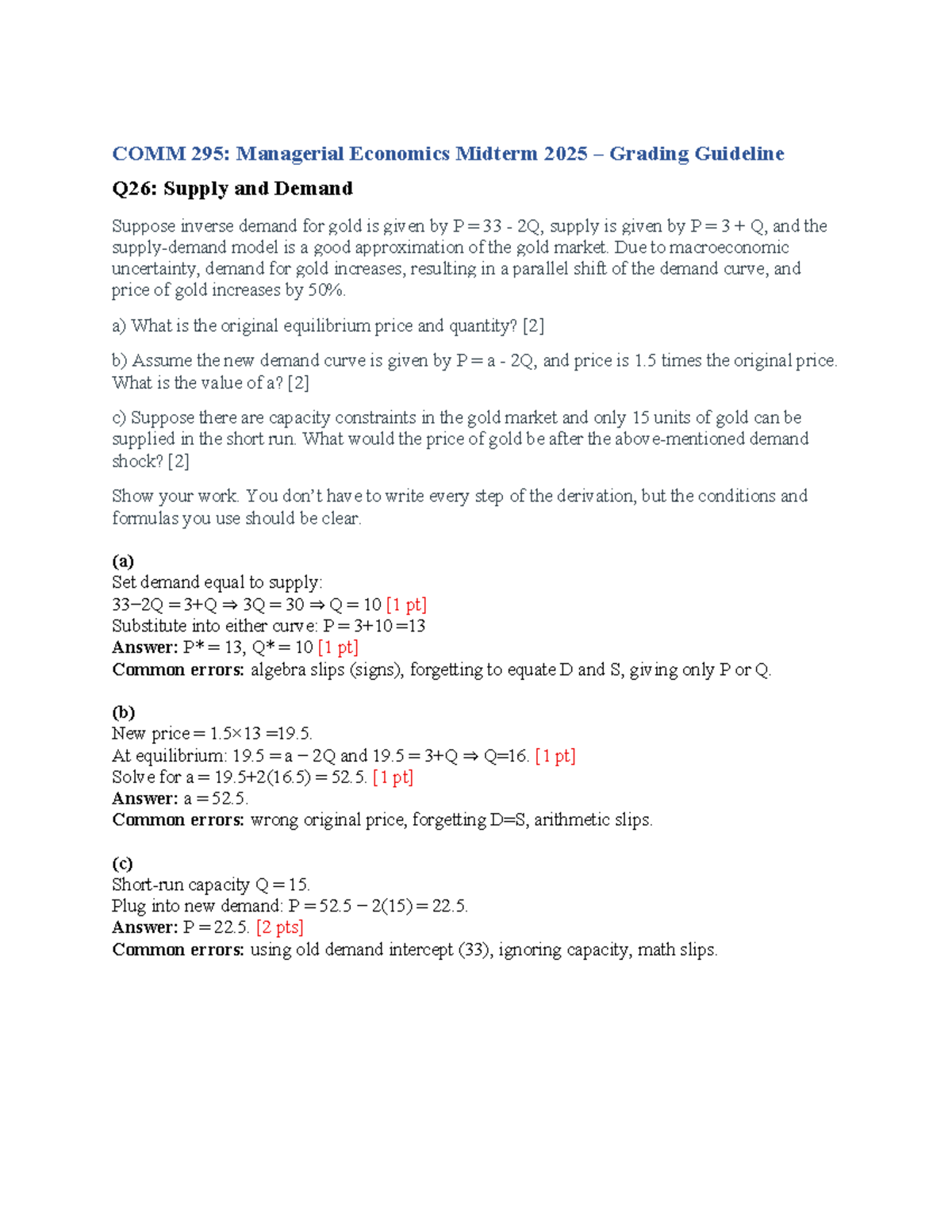 COMM 295: Managerial Economics Midterm Solutions 2025 - Studocu