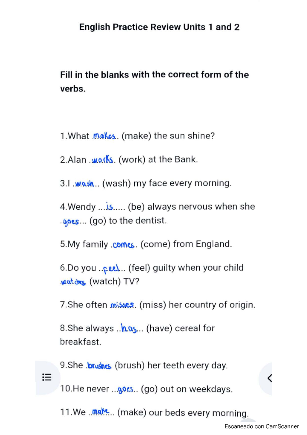 English Practice Review: Units 1 & 2 Verb Forms and Pronouns - Studocu