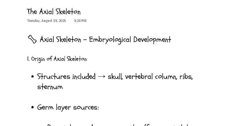 The Axial Skeleton - Embryological Development Notes (Course Code: AX ...