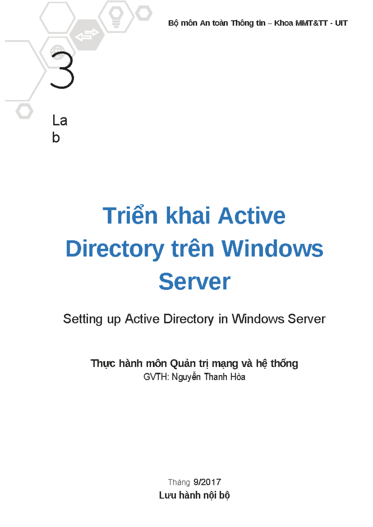Lab 3 - Hướng dẫn Triển khai Active Directory trên Windows Server - Studocu