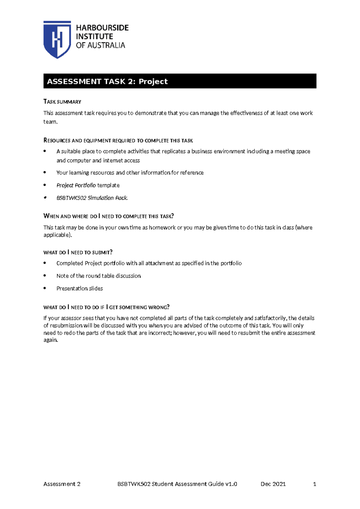 BSBTWK502 Assessment Task 2: Managing Team Effectiveness Project - Studocu