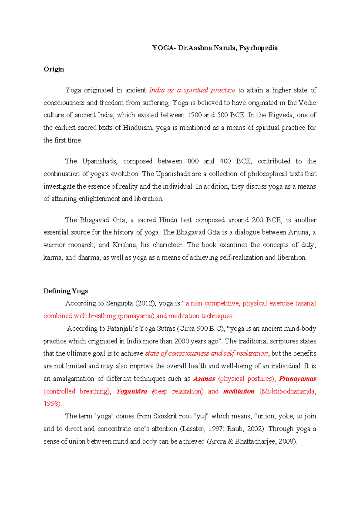 YOGA 101: Updated Notes on the Origins and Practices of Yoga - Studocu