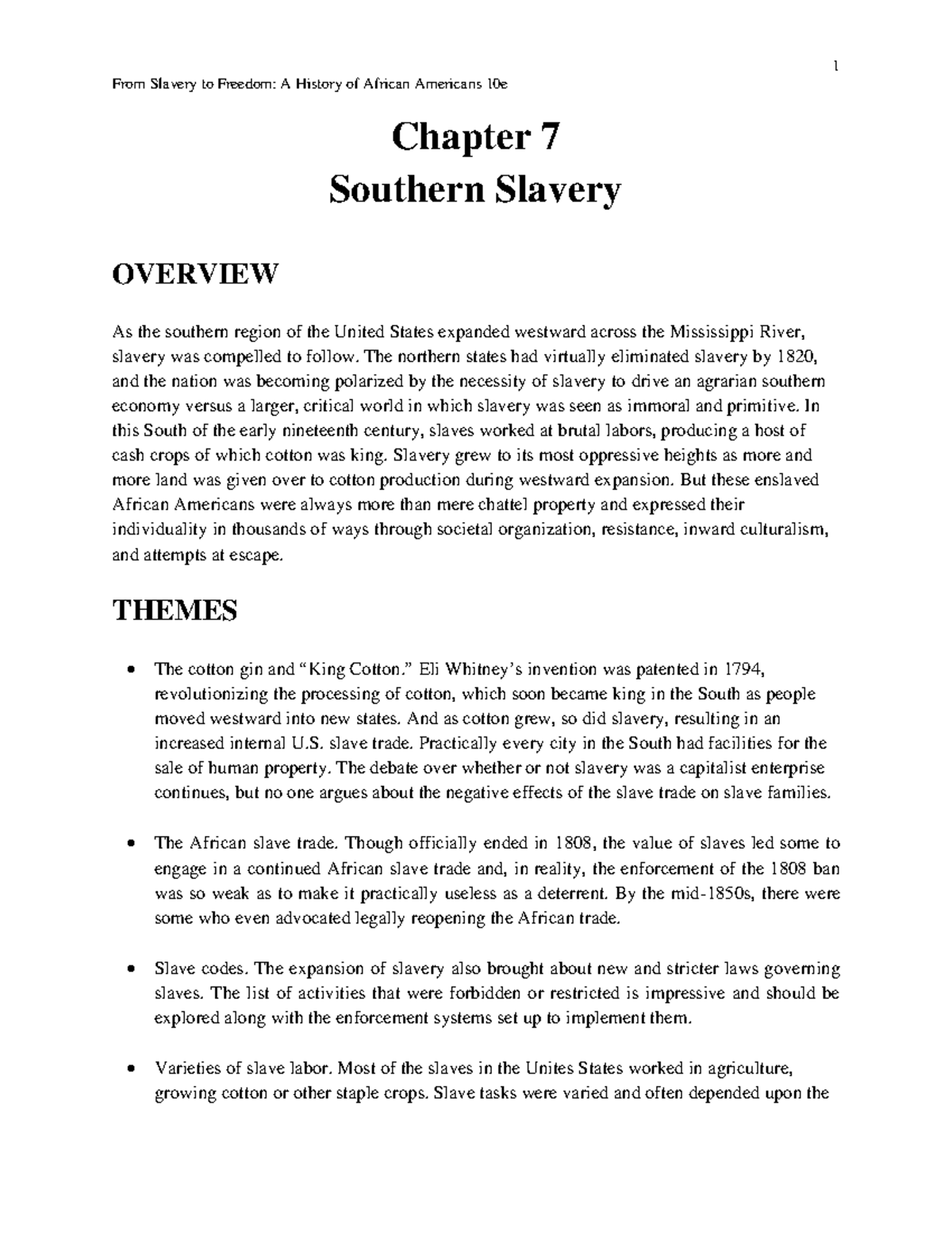Chapter 7 - Southern Slavery: Overview of Key Themes and Issues - Studocu