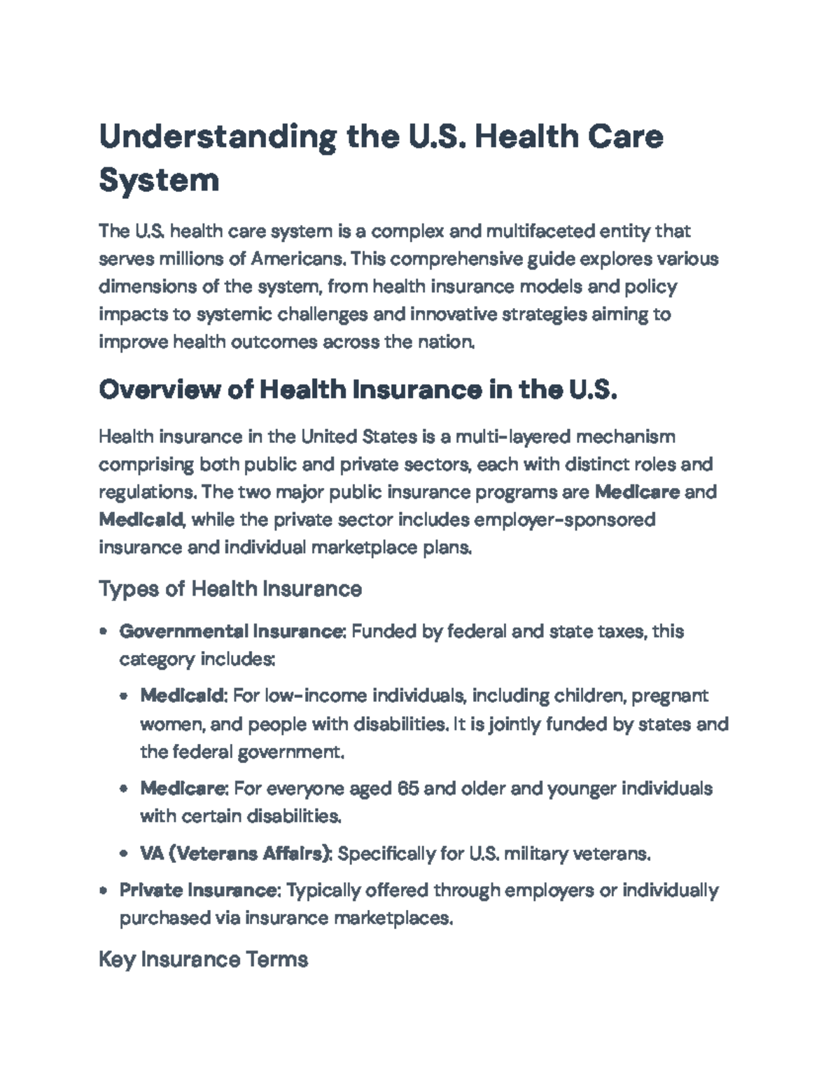 Understanding the U.S. Health Care System: Challenges & Innovations ...