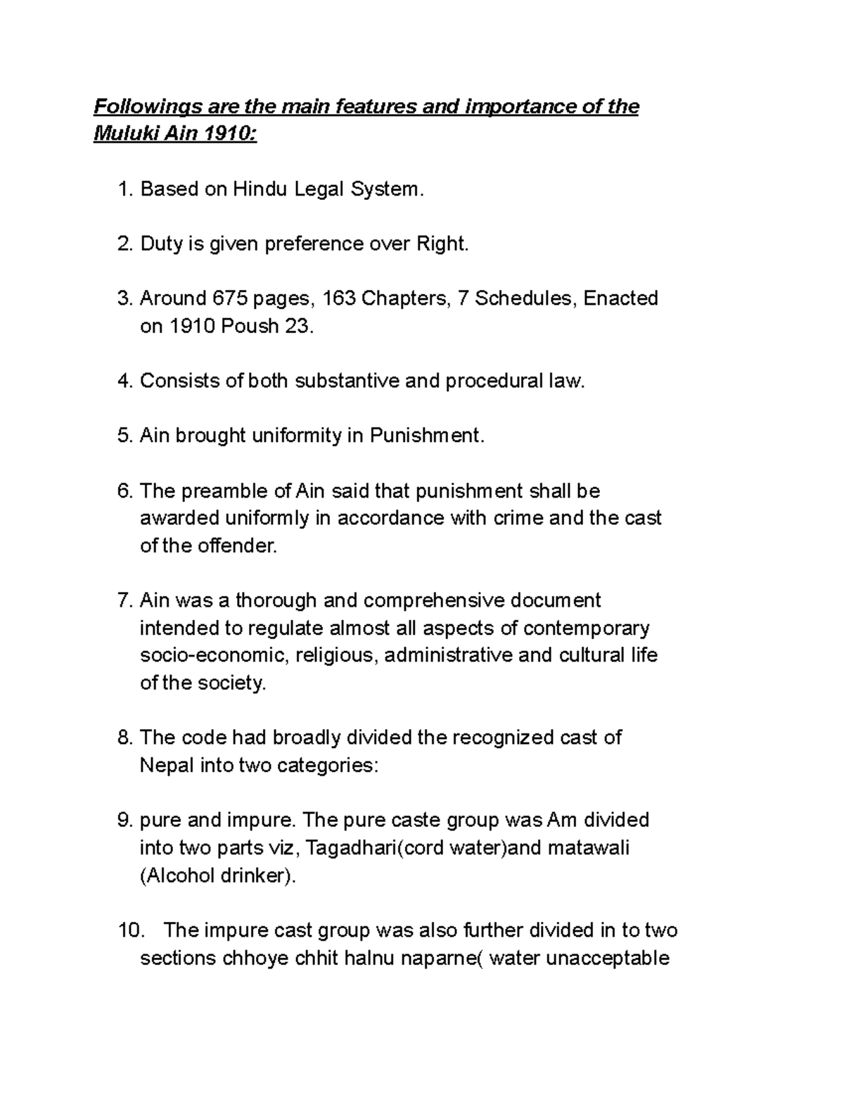 Muluki Ain 1910: Key Features and Importance in Law - Studocu