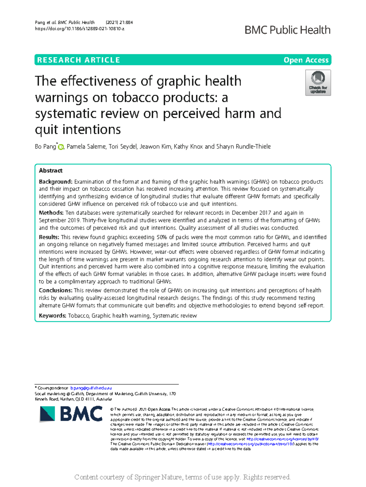 The Effectiveness of Graphic Health Warnings on Tobacco Products: A ...