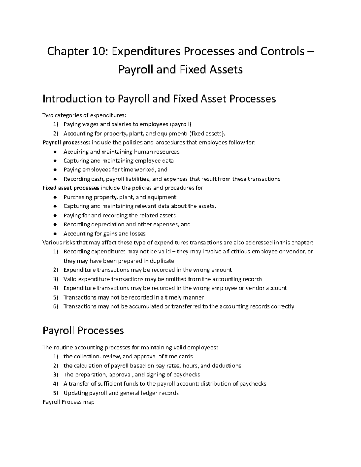 Chapter 10- Expenditures Processes and Controls – Payroll and Fixed ...