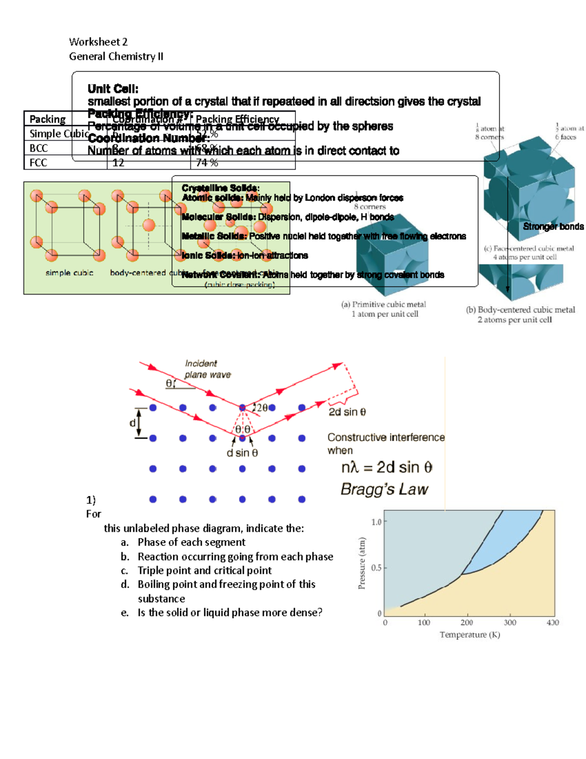 Practice questions for solids and modern materials - Worksheet 2 General Chemistry II Packing ...