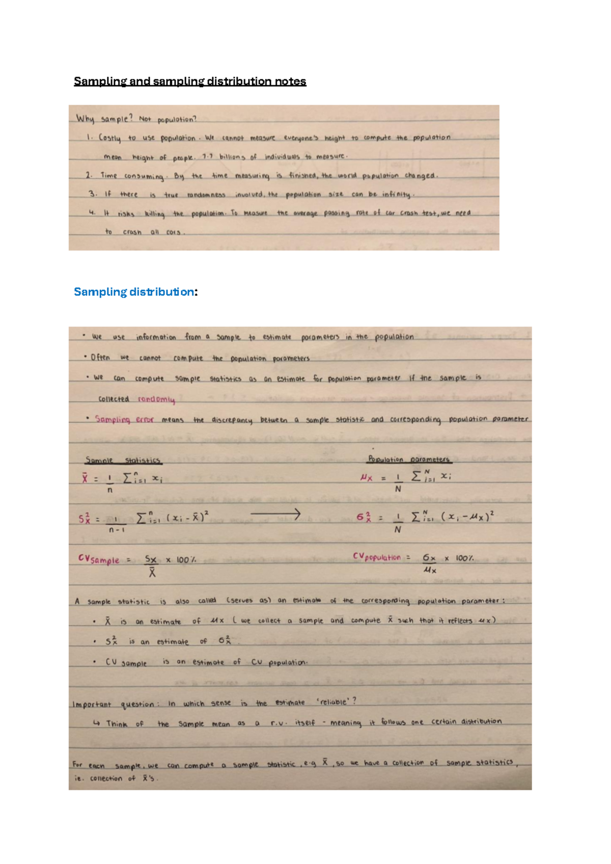 Sampling and Sampling Distribution Notes - Week 5 Analysis - Studocu