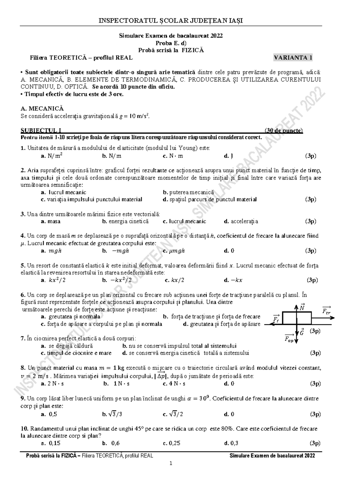 Simulare Examen Bacalaureat 2022 - Proba E. d) FIZICĂ - Filiera ...