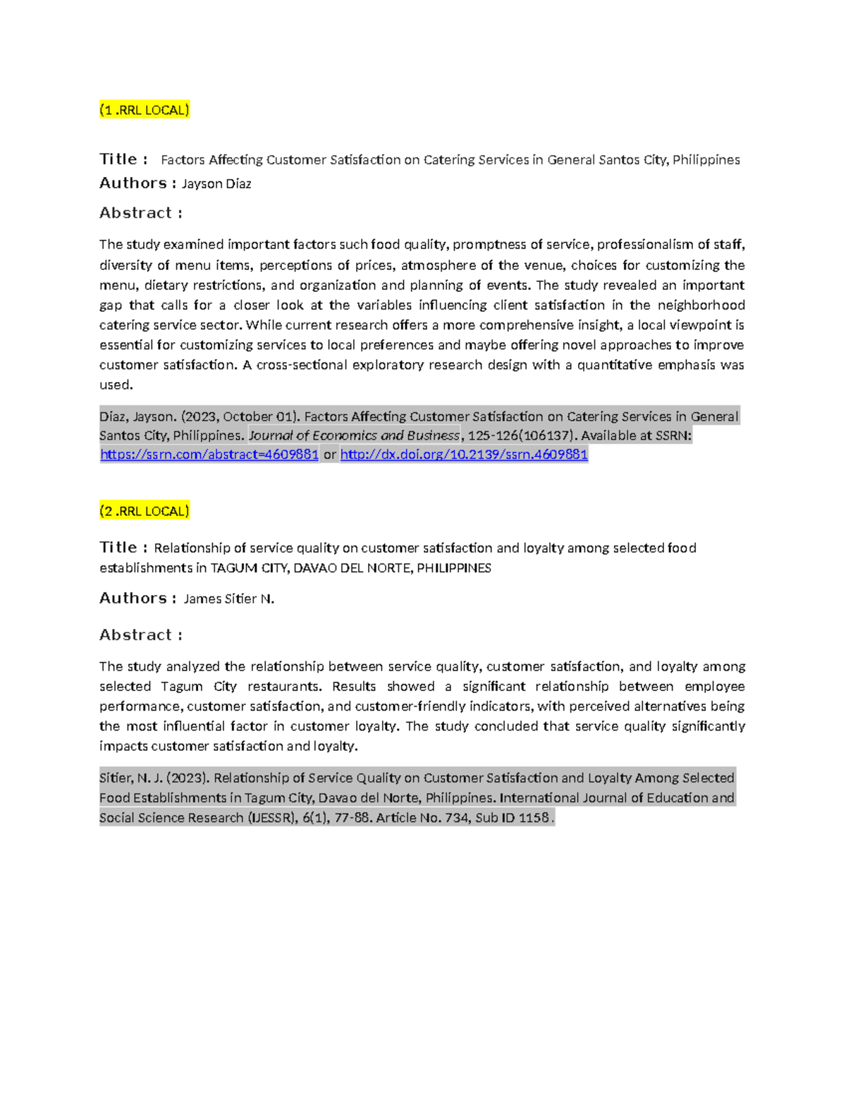 RRL-RRS Factors Influencing Customer Satisfaction in Catering Services ...