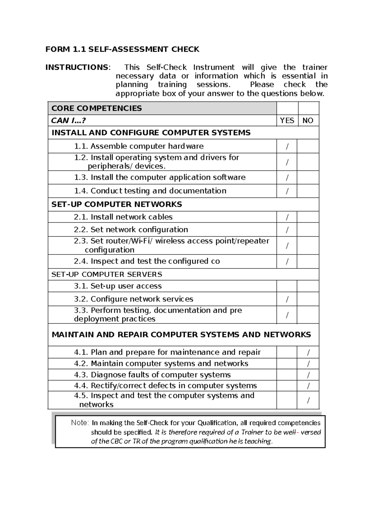 Self-Assessment-Check - FORM 1 SELF-ASSESSMENT CHECK INSTRUCTIONS: This ...