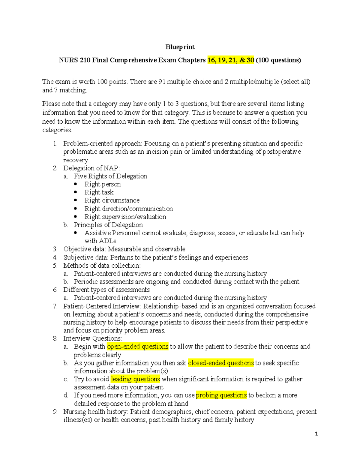 NURS 210 Final Exam Blueprint: Key Concepts & Assessment Strategies ...