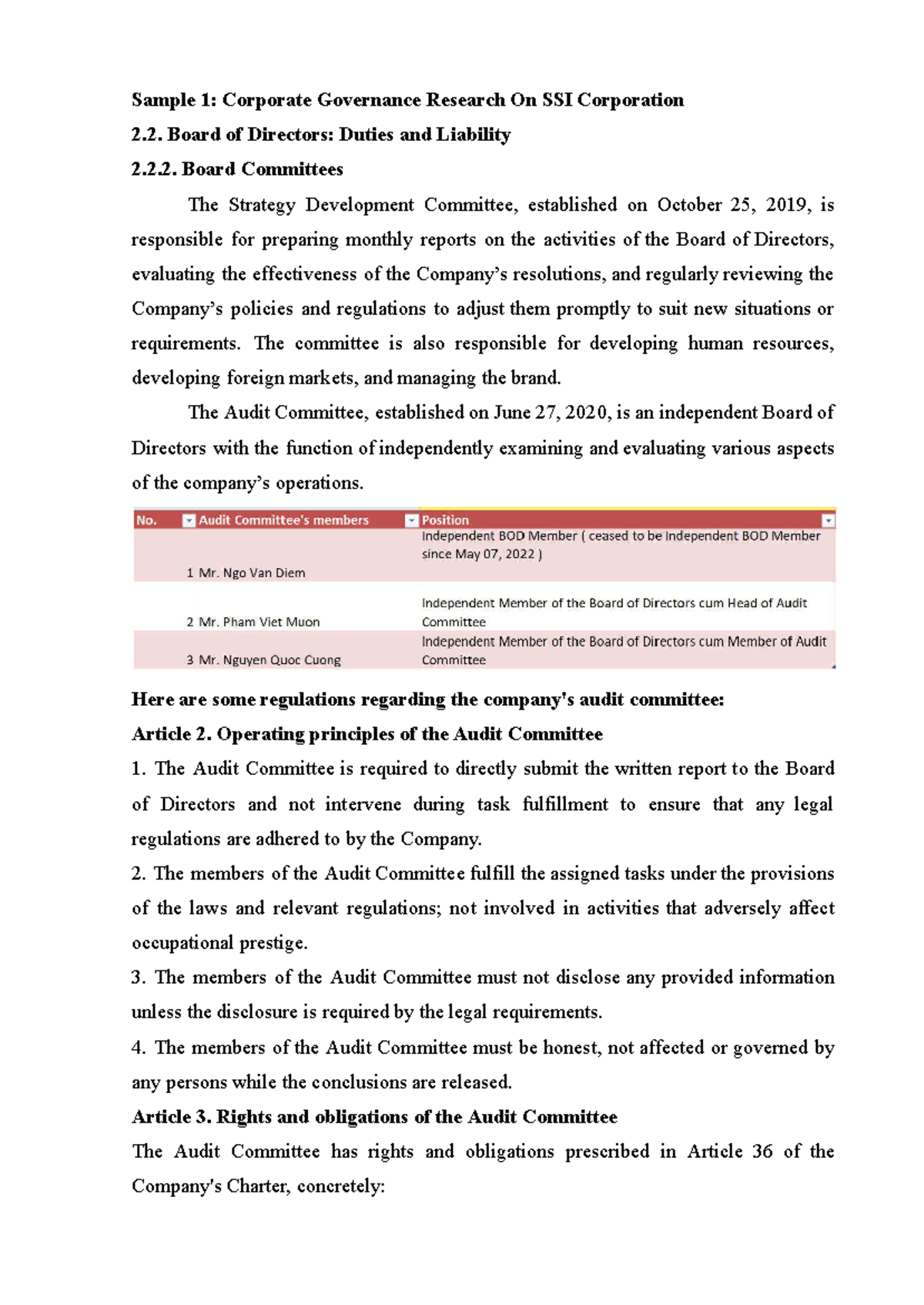 Corporate Governance Research: Board Committees Overview (Sample) - Studocu