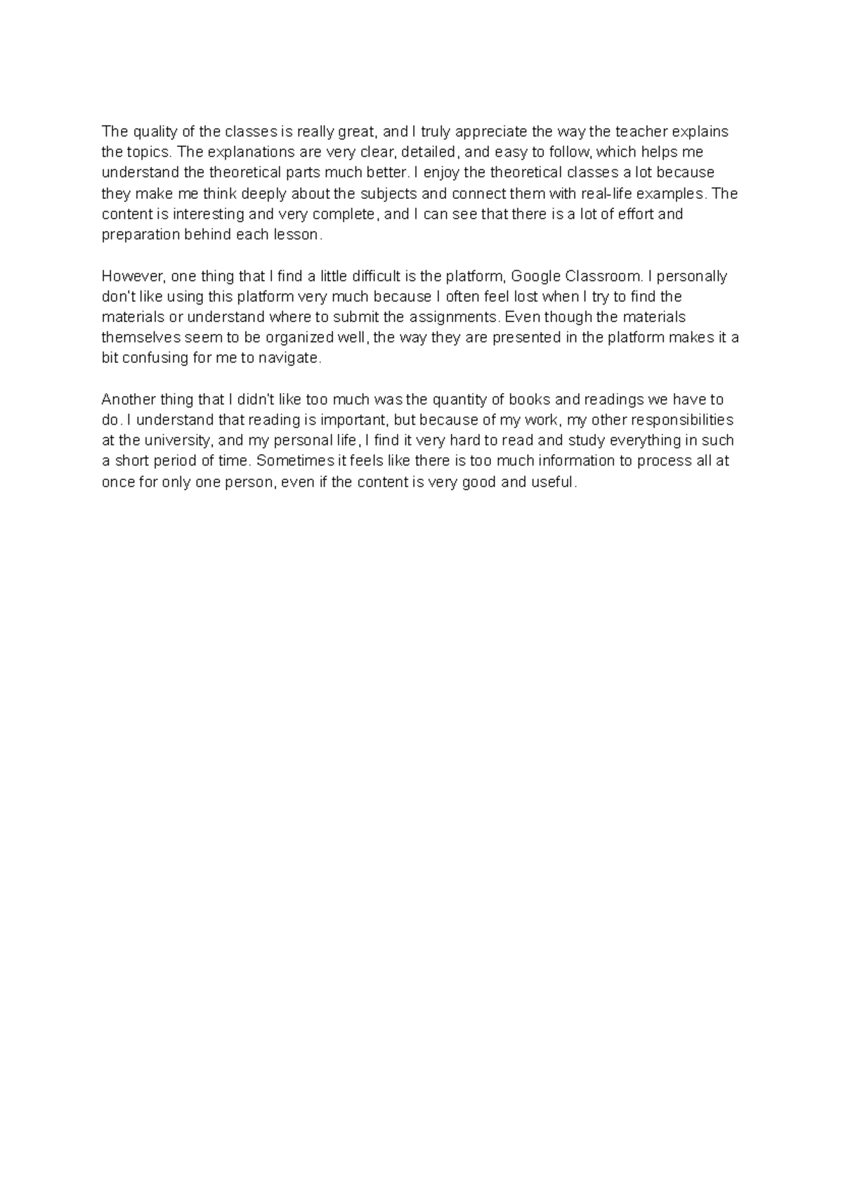 Course Evaluation - Feedback on Class Quality and Challenges - Studocu