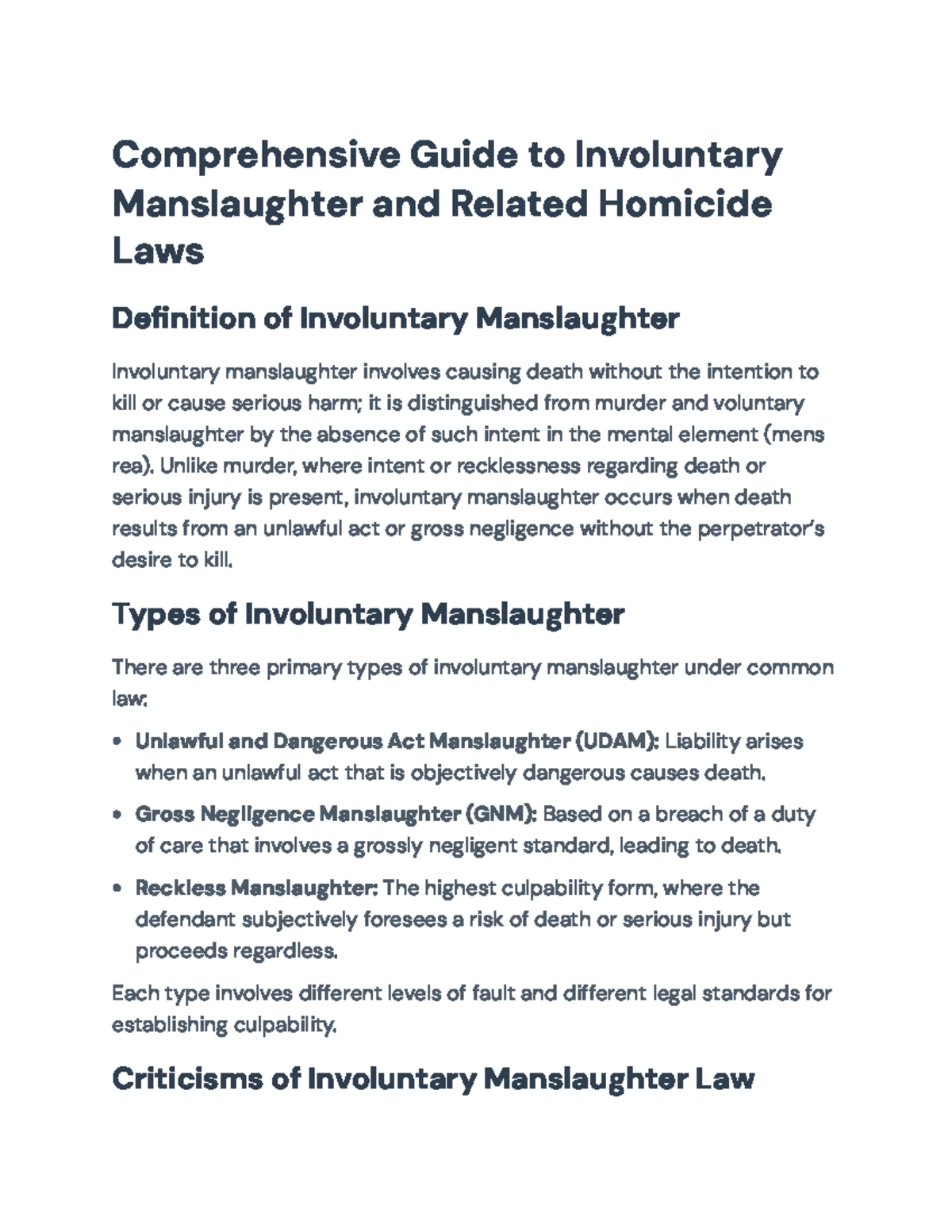 Comprehensive Overview of Involuntary Manslaughter Laws (UDAM & GNM ...