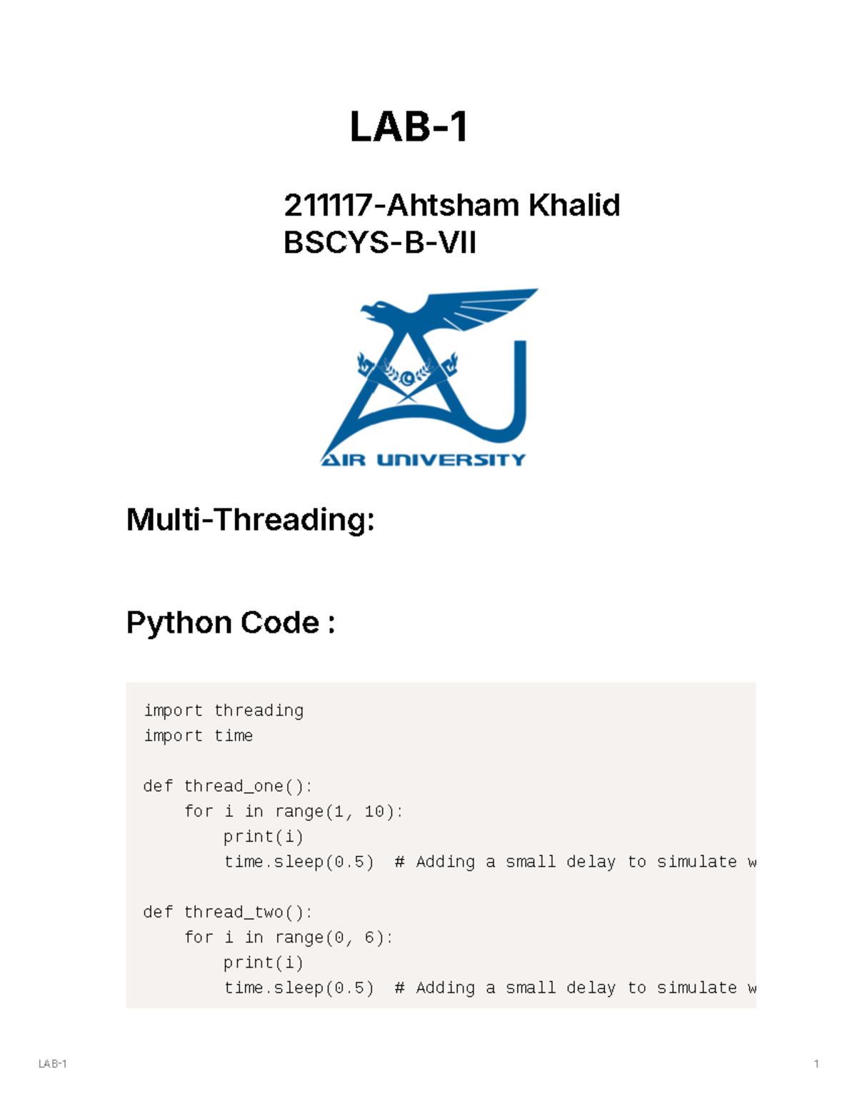 Lab1 - Multi-Threading in Python Python Code: The code demonstrates the ...