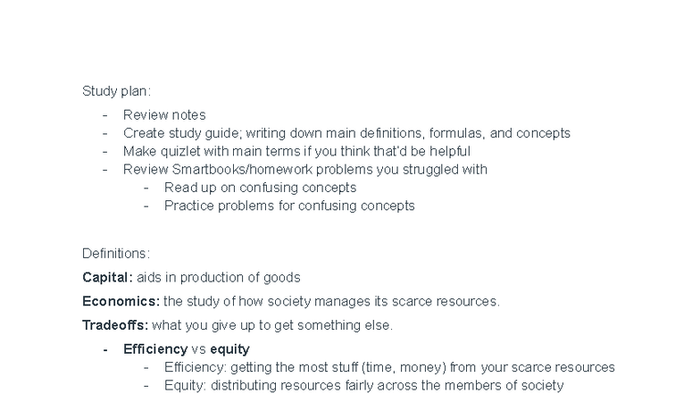 ECN 1A Midterm 1 Study Guide: Key Concepts & Definitions - Studocu