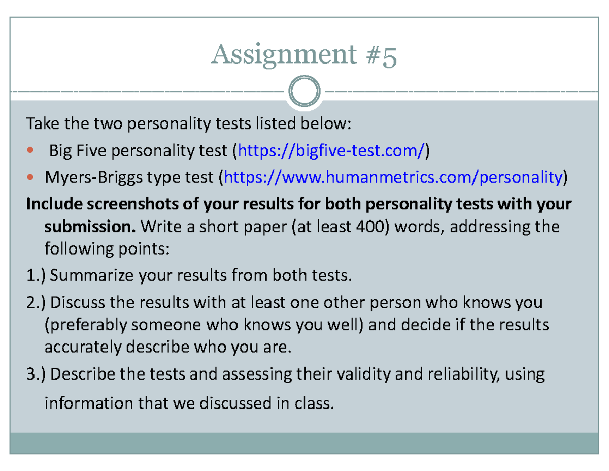 Big Five Personality Test Analysis and Reflection - Assignment #5 ...