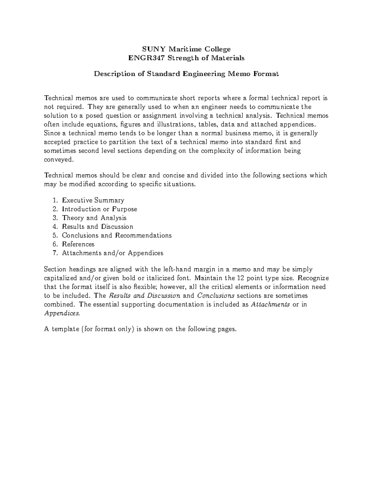 ENGR347 Technical Memo Format Guidelines for Strength of Materials ...