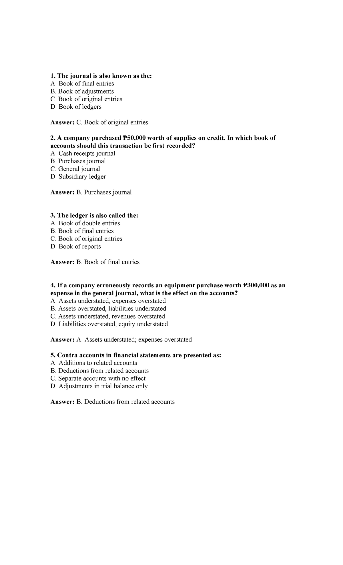 FAR-101: Journal Entries and Ledger Concepts - Q&A Guide - Studocu