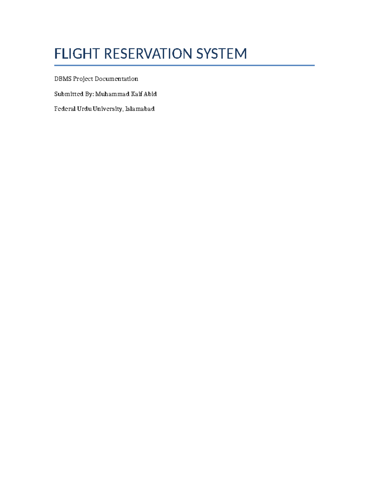 Flight Reservation System DBMS Project Final Documentation - Studocu