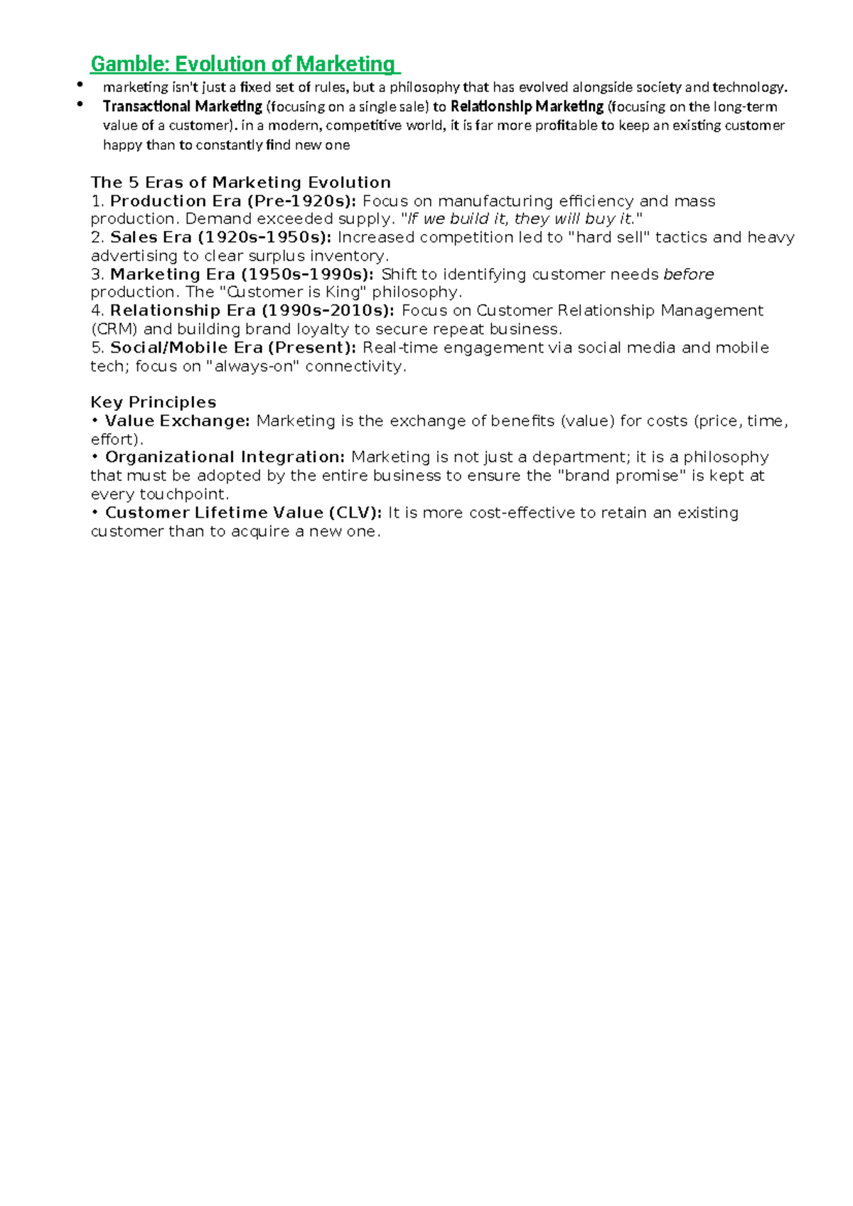 Gamble: Evolution of Marketing Strategies and Principles - Studocu
