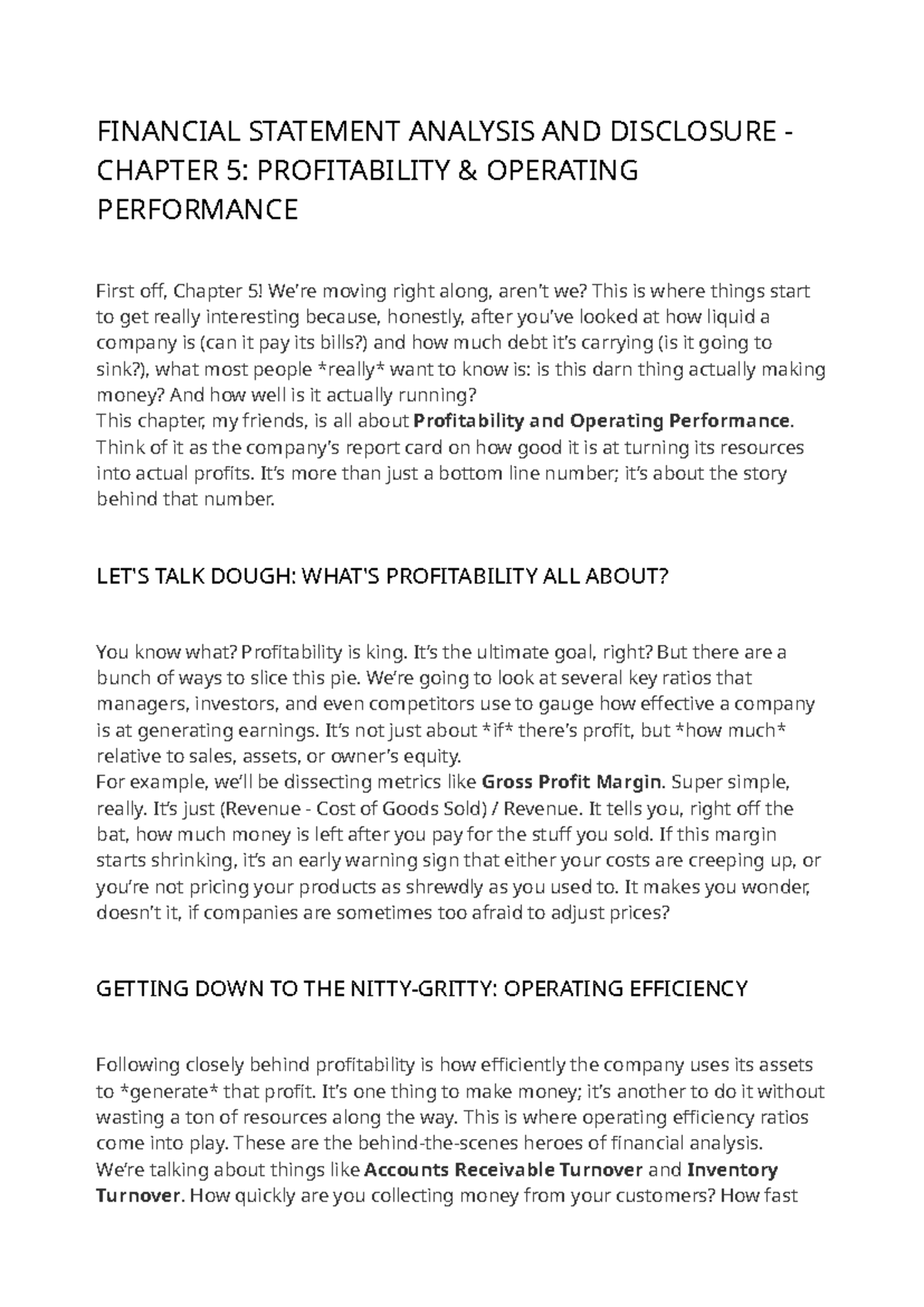 FIN 301: Financial Statement Analysis - Chapter 5 on Profitability - Studocu