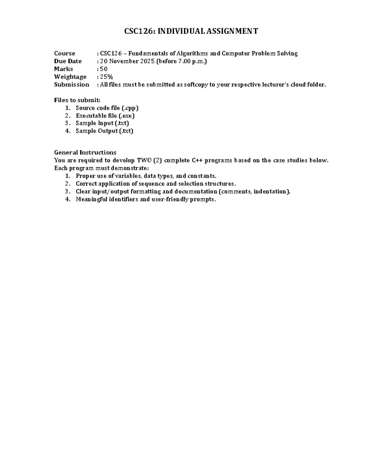 CSC126: Individual Assignment - EcoPrint Studio Invoice Program - Studocu