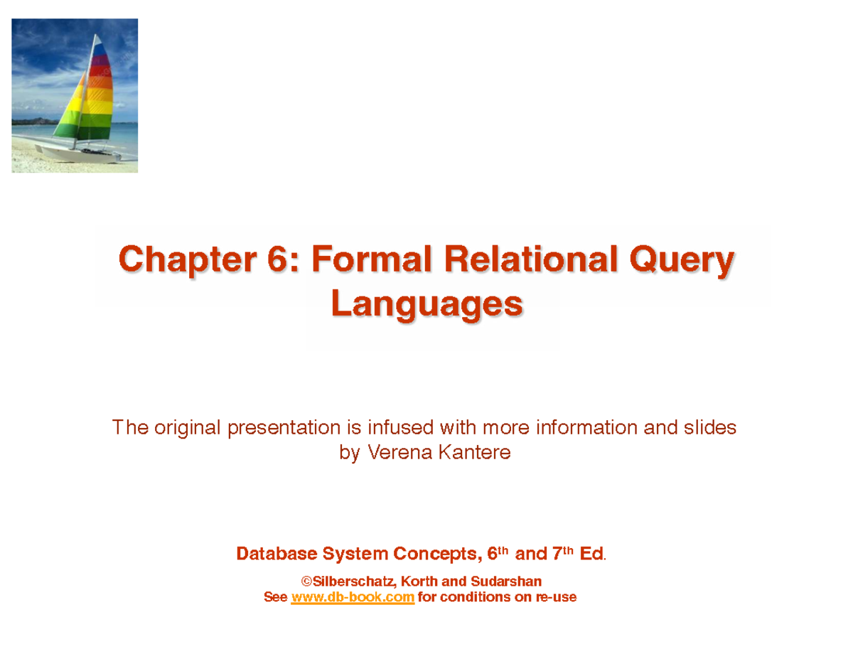 Chapter 6: Formal relational query languages - RA and RC overview - Studocu