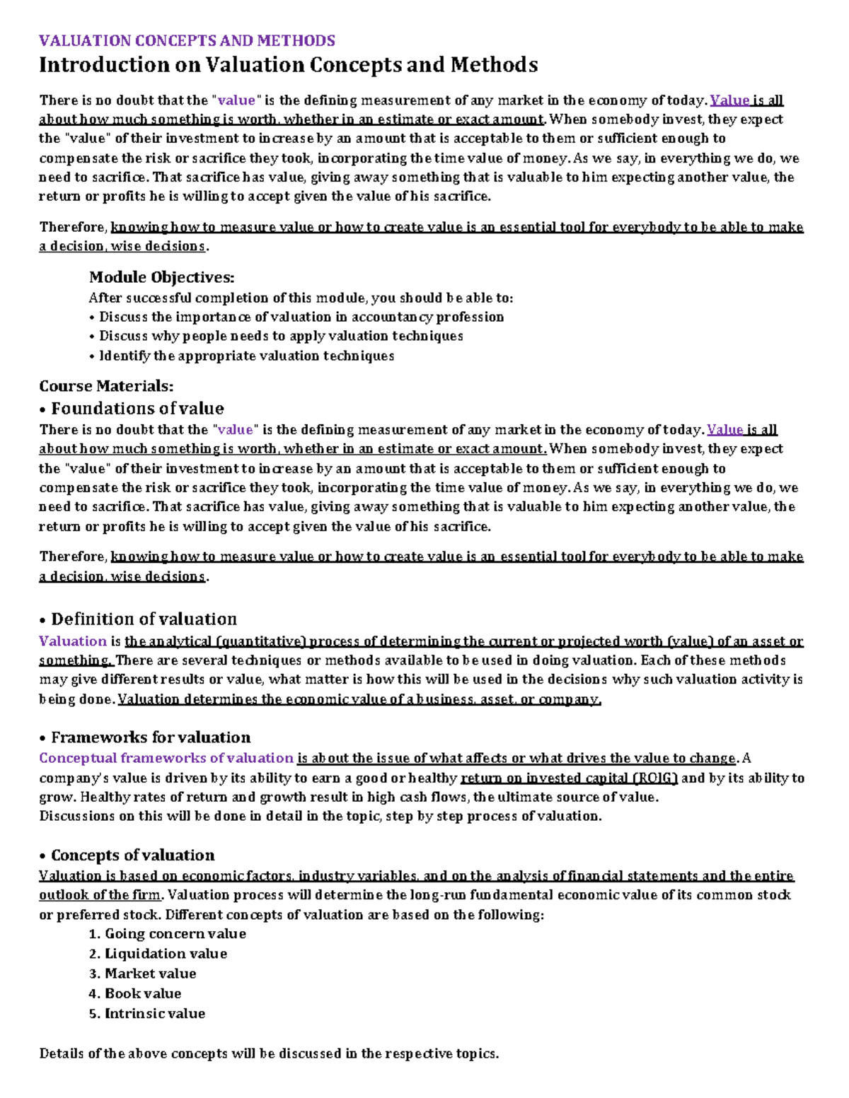 Valuation Concepts and Methods: A Comprehensive Overview for FM 101 ...