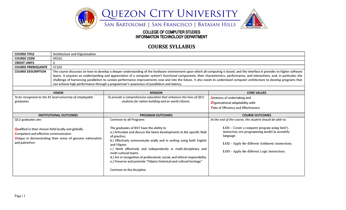 Architecture and Organization AR-101-Course Syllabus AY 2022 - Studocu