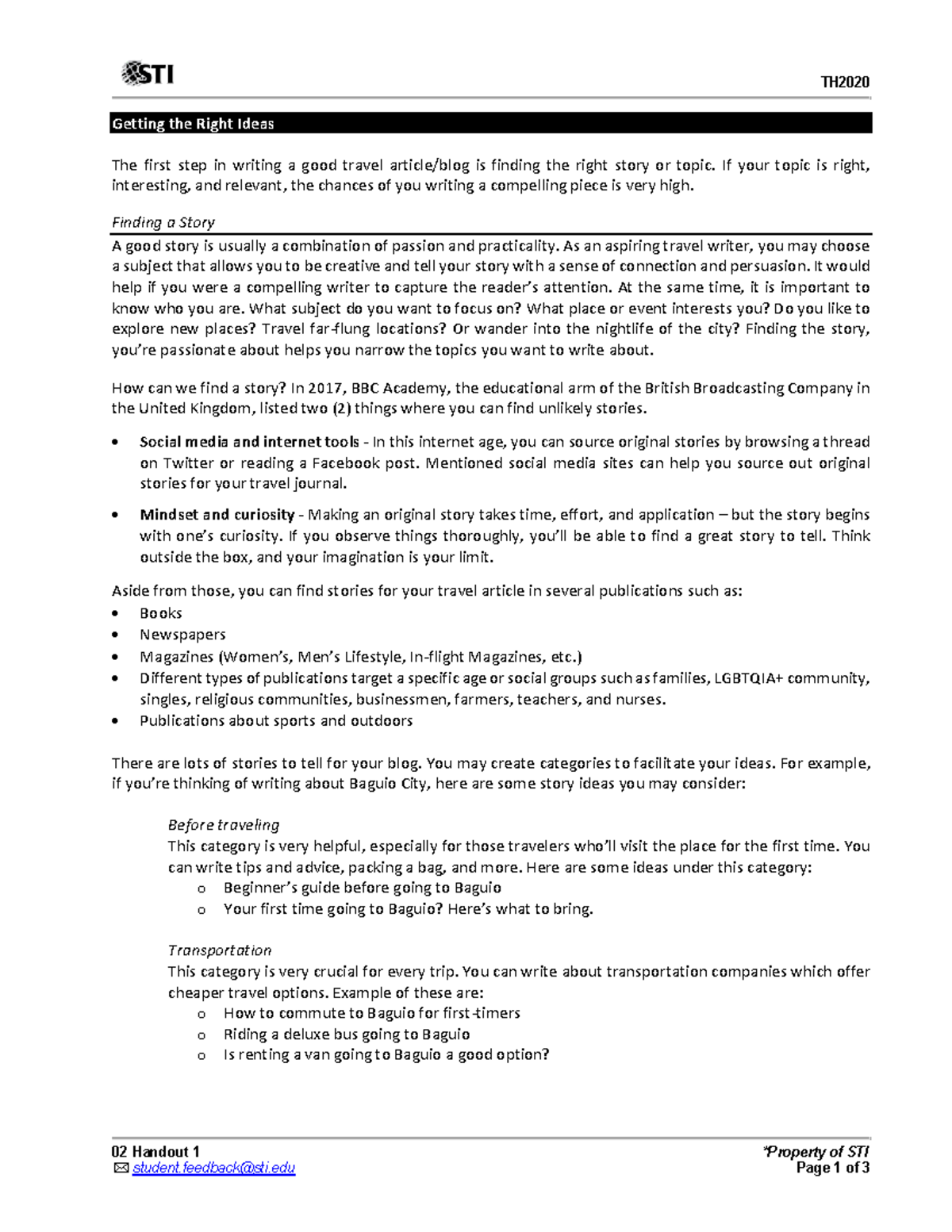 TH2020 Travel Writing: Finding the Right Story and Research Tips - Studocu