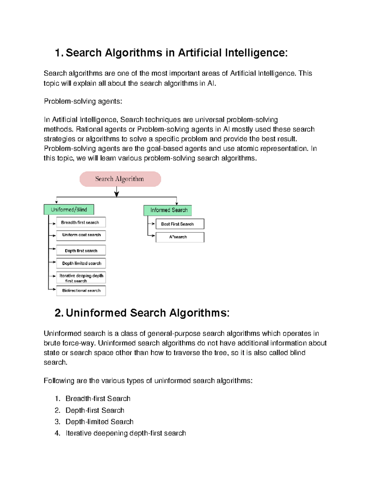 AIML UNIT 1 - AIML NOTES - 1. Search Algorithms in Artificial ...