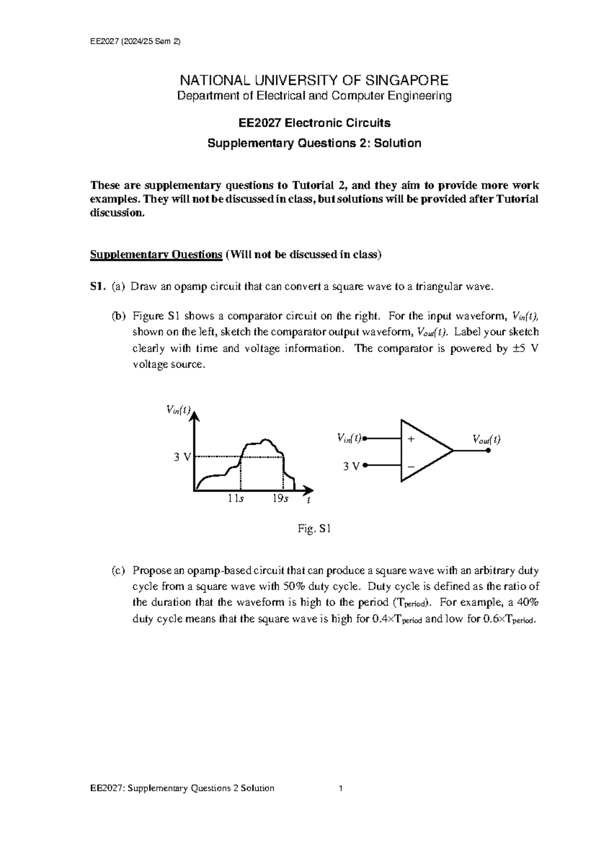 EE2027 Supplementary Questions 2 Solution Opamp AY2425S2 - NATIONAL ...