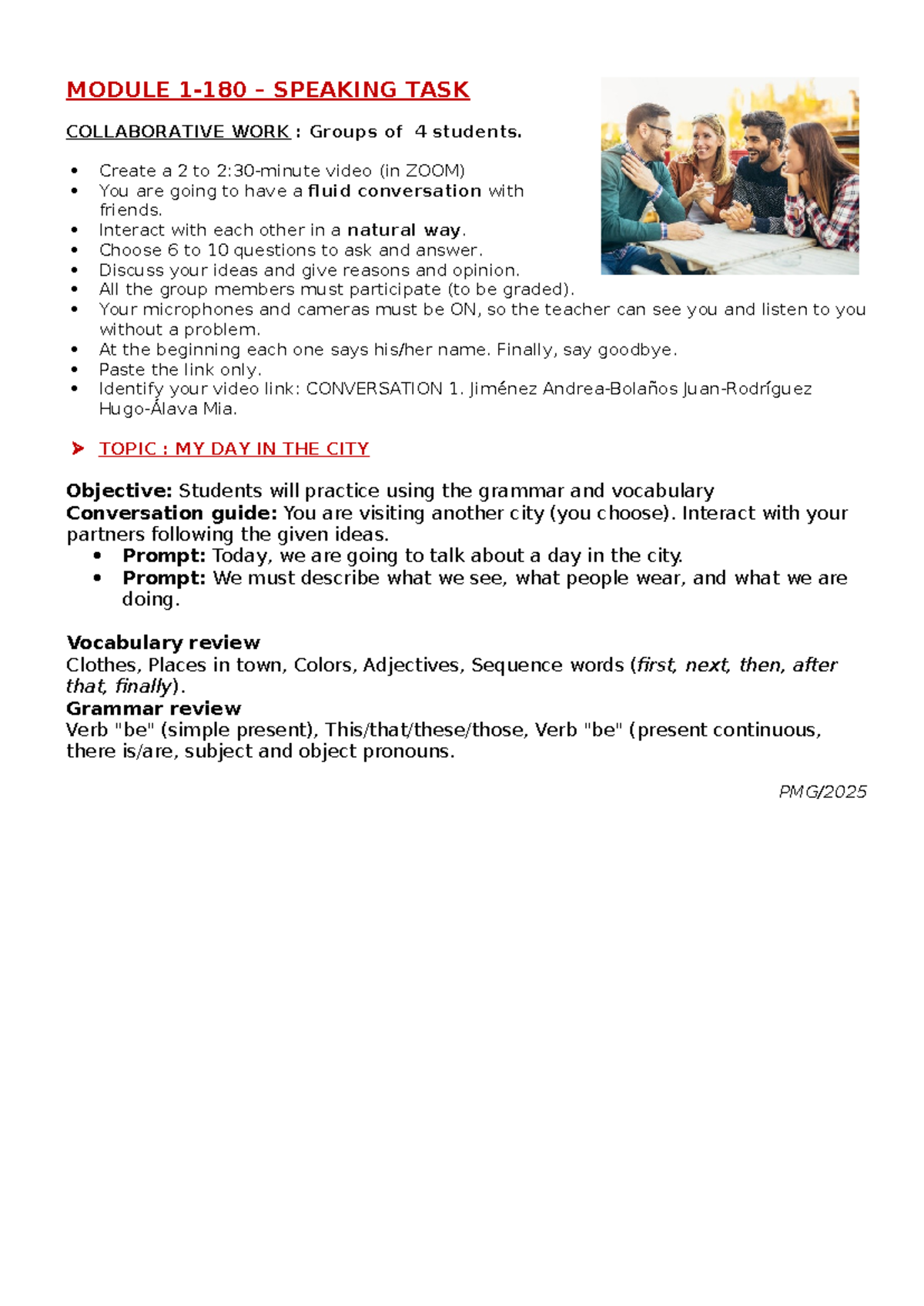 MODULE 1 SPEAKING TASK: Collaborative Video Conversation - Studocu