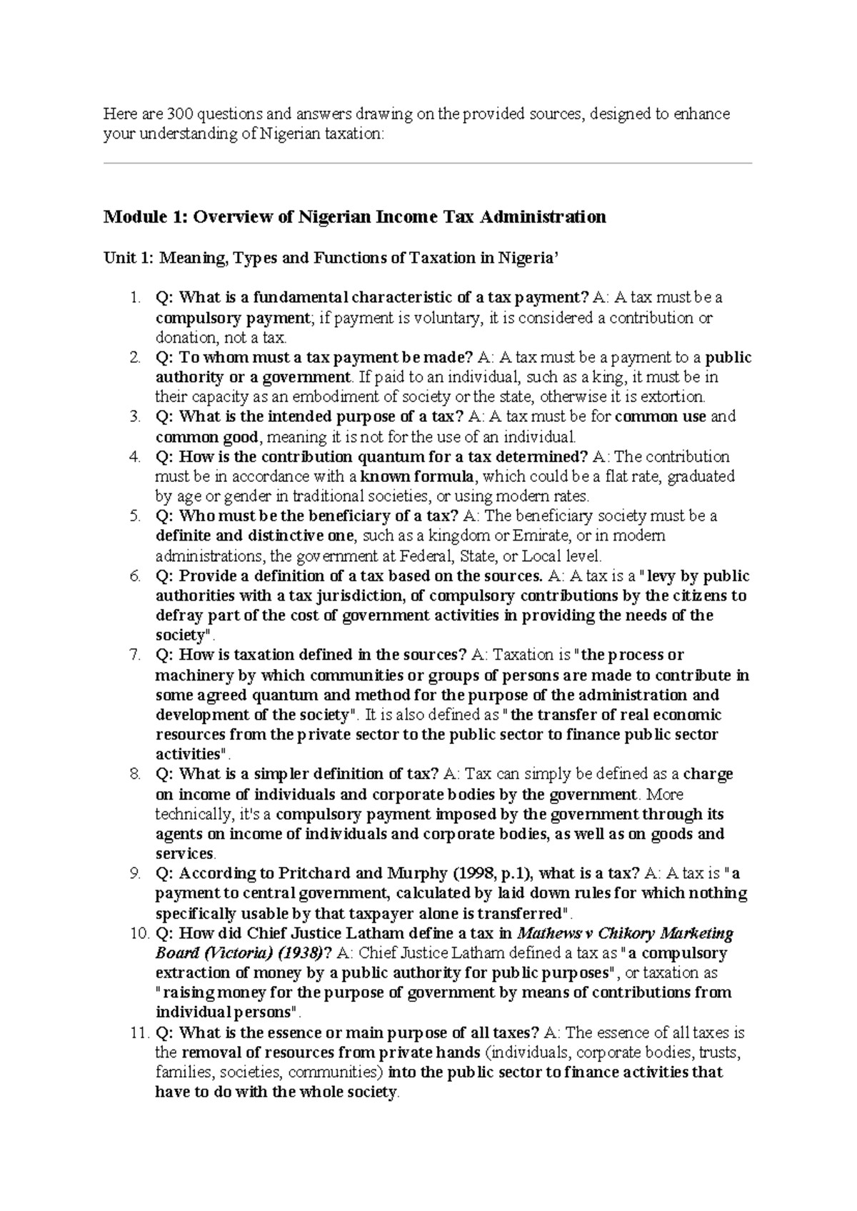 300 Q&A on Nigerian Taxation: Module 1 - Income Tax Overview - Studocu