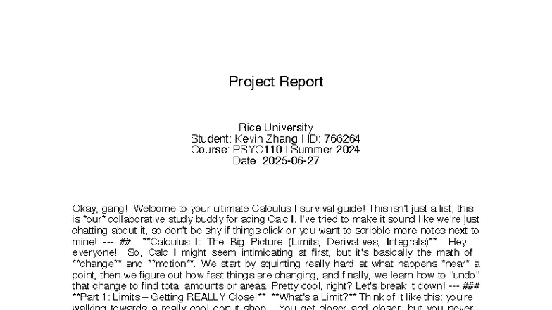 PSYC110 Summer 2024: Calculus I Survival Guide Notes - Studocu