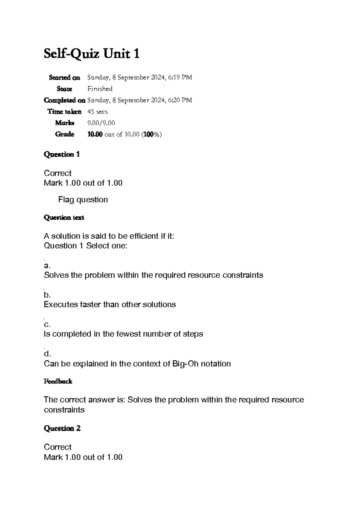 Quiz Questions and Answers for Unit 1 - CS101 - Studocu