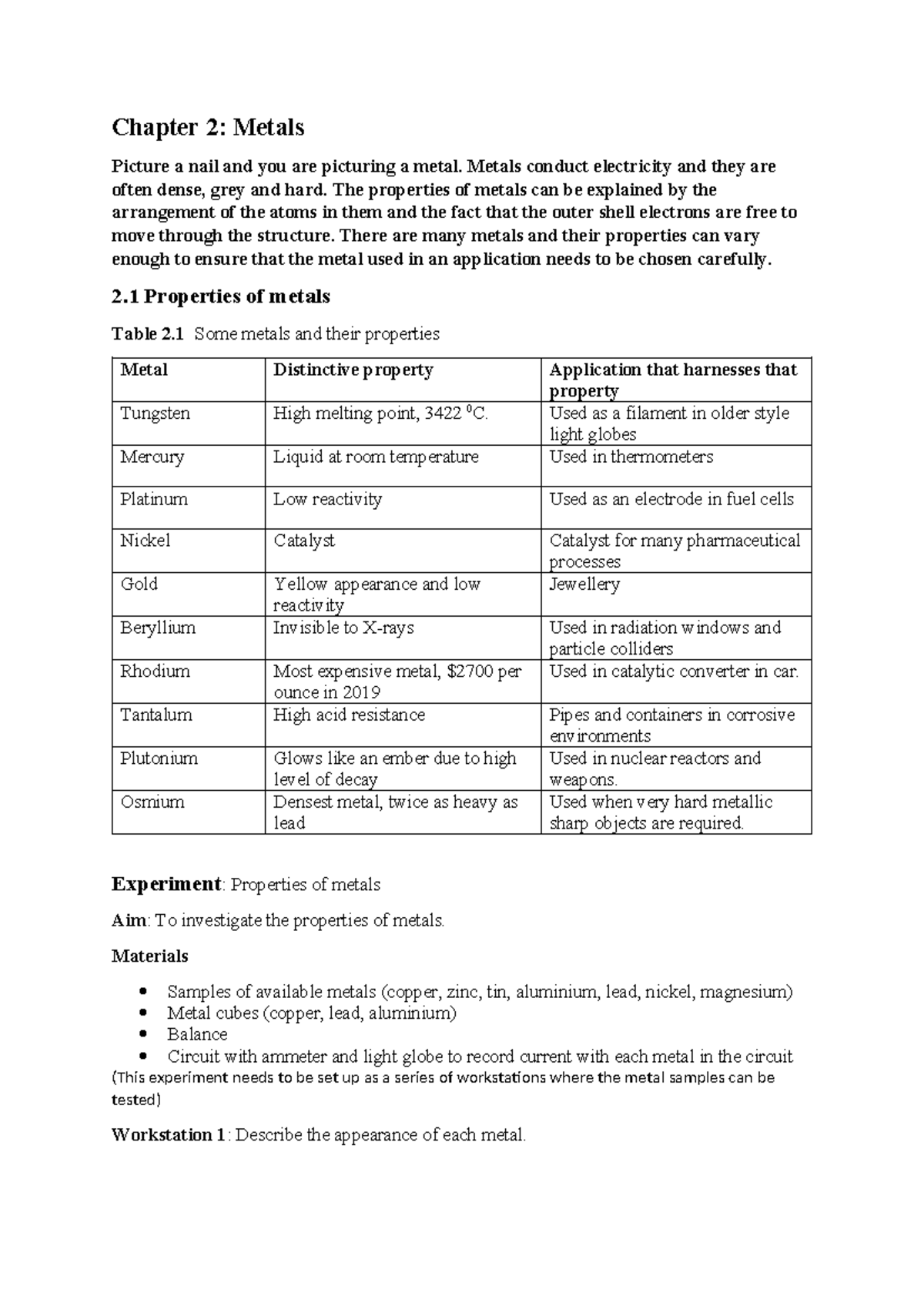 Chapter 2: Properties and Reactivity of Metals in Chemistry - Studocu