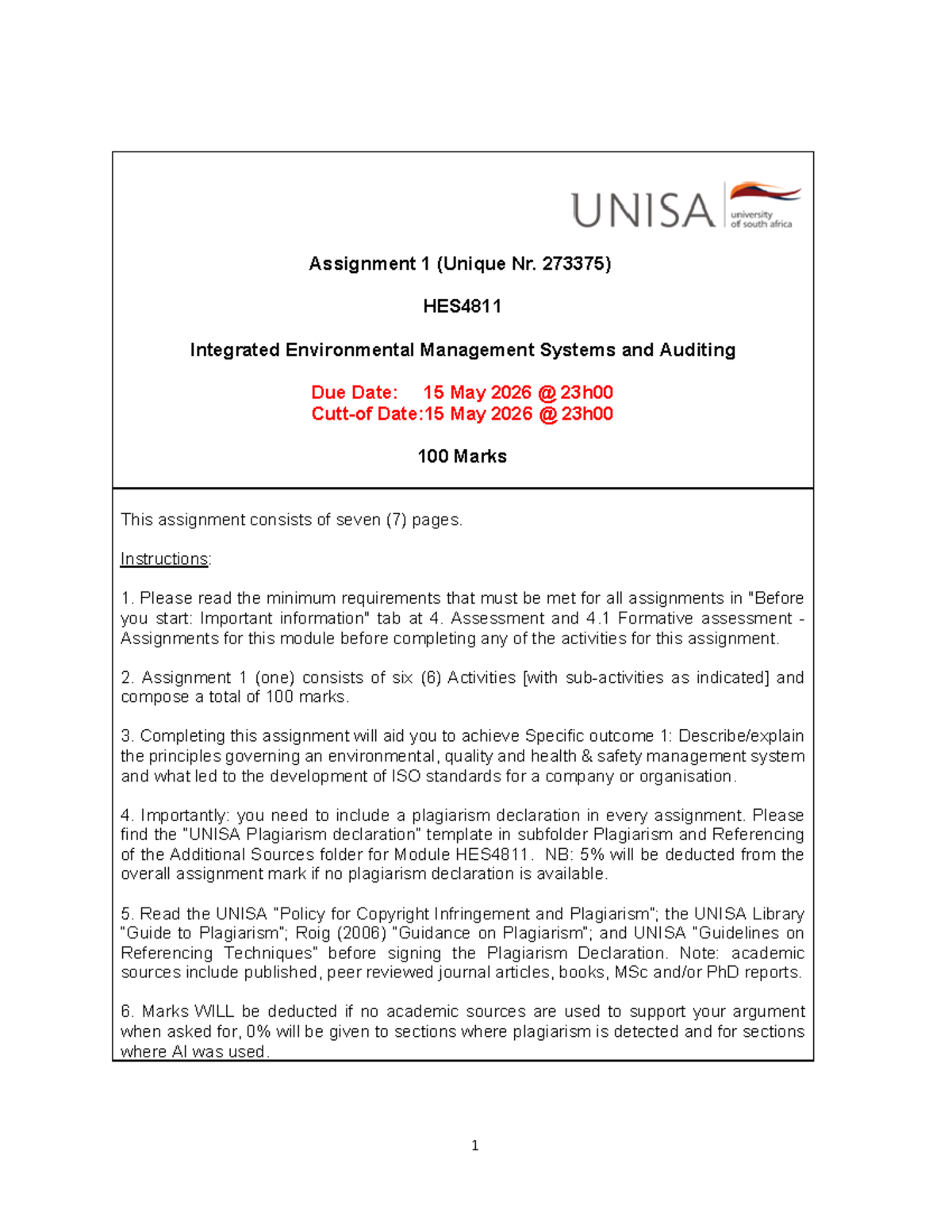 HES4811 Assignment 1: Integrated Environmental Management Systems 2026 ...