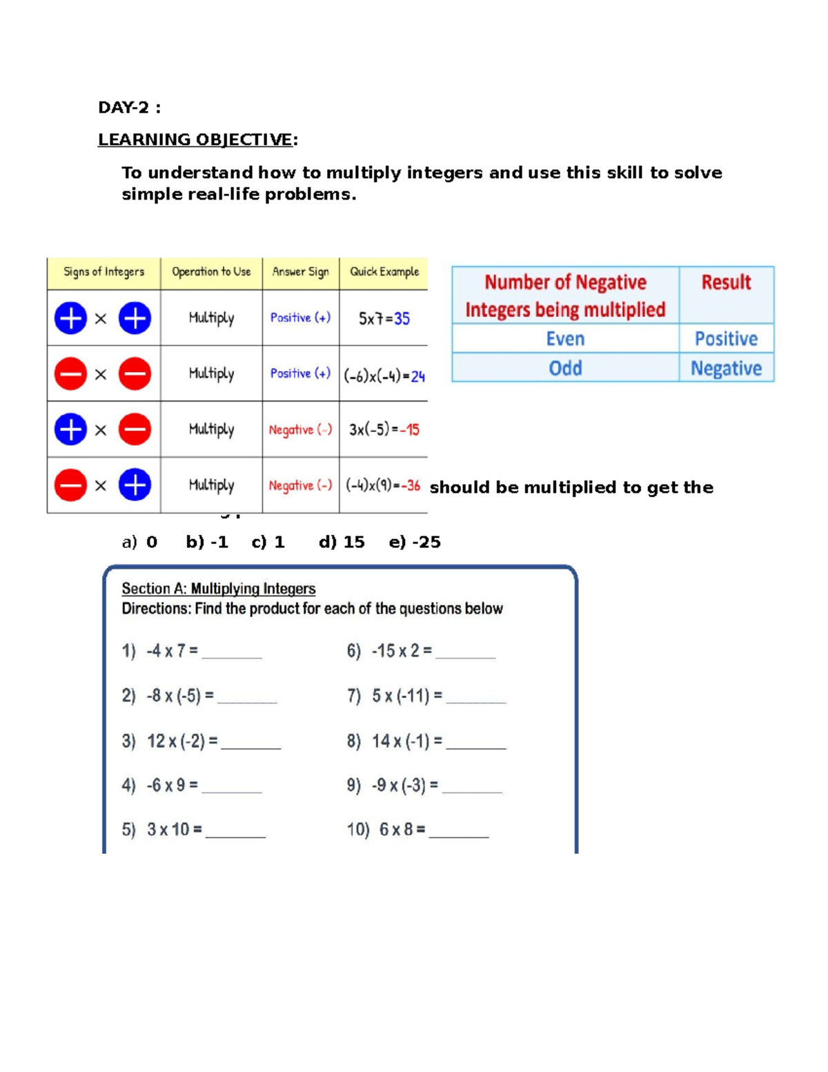 Multiplying Integers: Day 2 - PPT Guide - Studocu