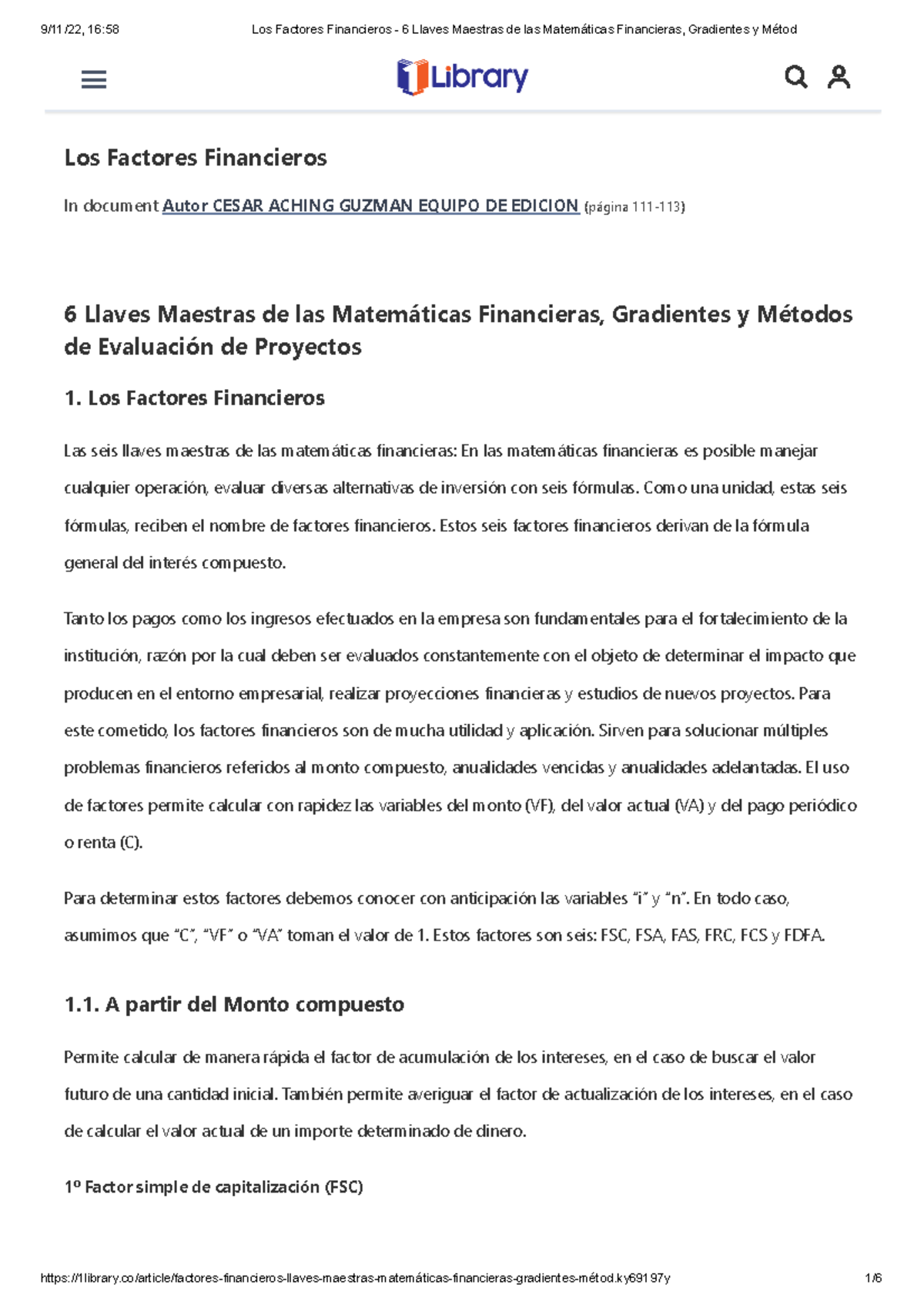 Factores Financieros: 6 Llaves Maestras en Matemáticas Financieras - Studocu