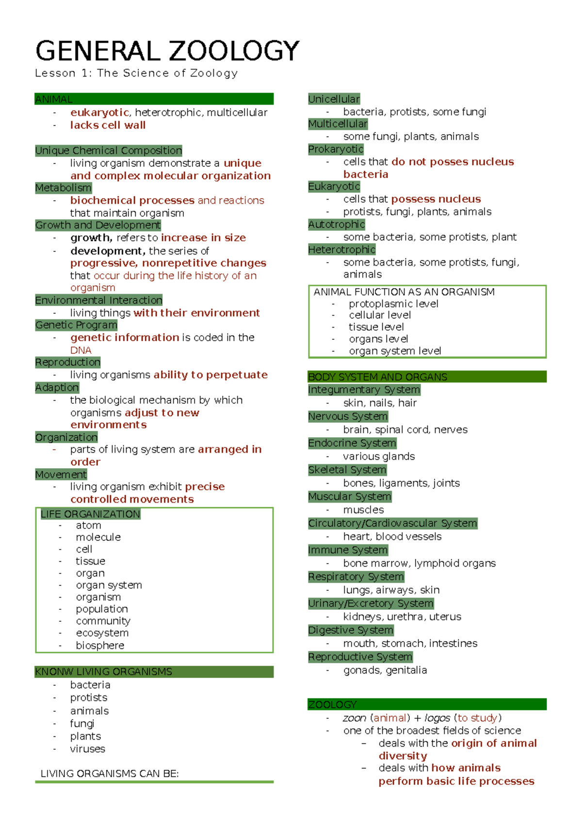 ZOO 101: Lesson 1 - Introduction to Zoology Concepts and Principles ...