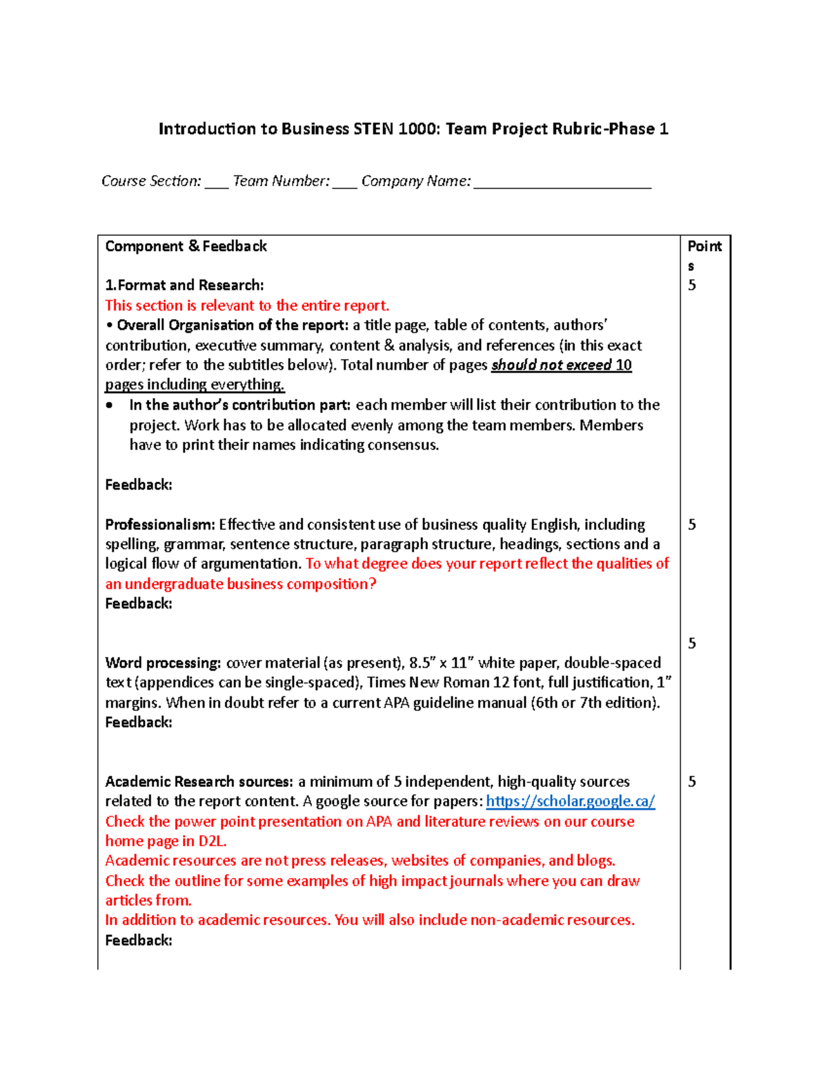STEN 1000 Team Project Rubric - Phase 1 Assessment Guidelines - Studocu