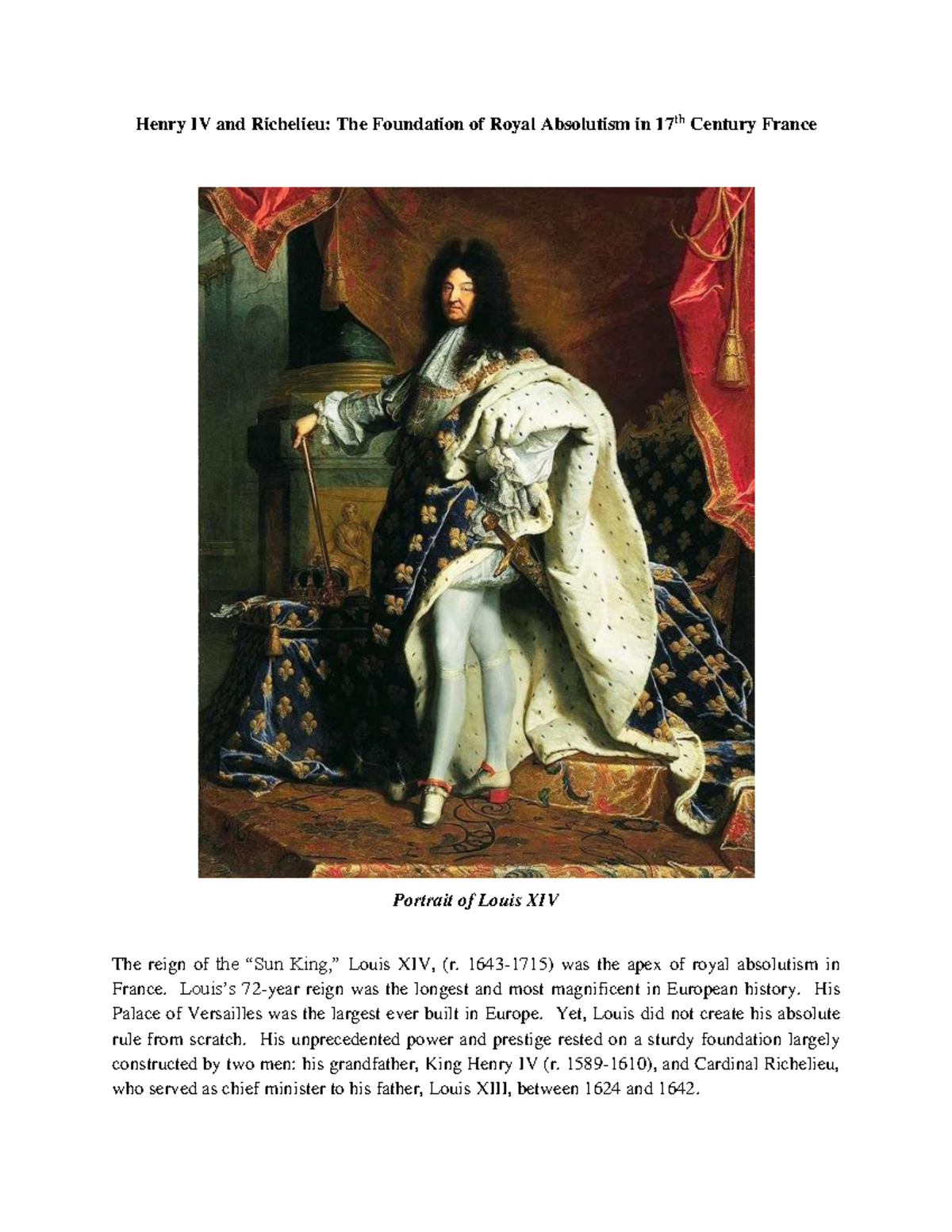 The Rise of Royal Absolutism in France: Henry IV to Louis XIV (HIST 101 ...