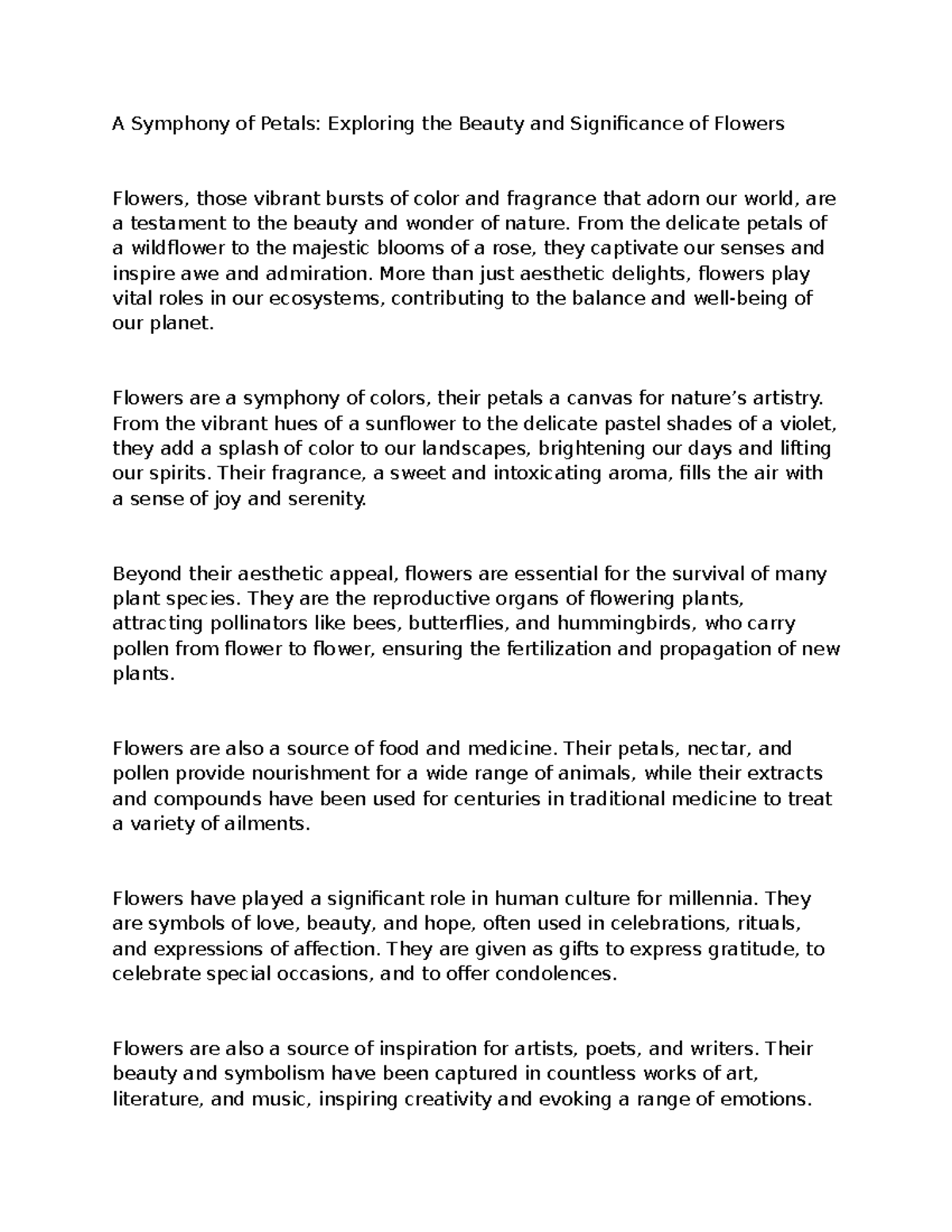 Flowers - A short essay - A Symphony of Petals: Exploring the Beauty ...