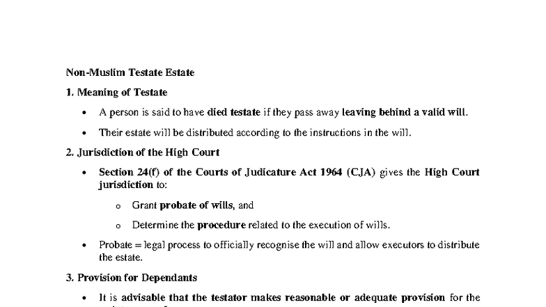 Non-Muslim Testate Estate: Understanding Wills and Probate - Studocu