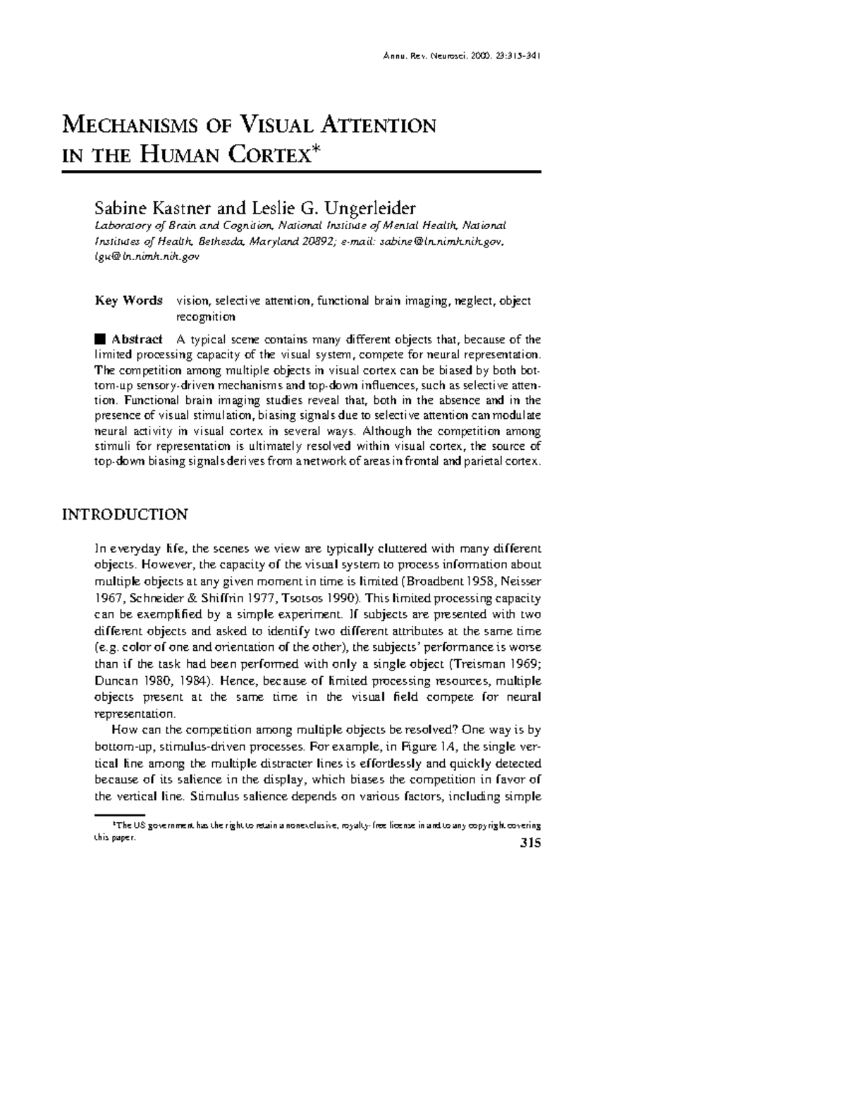 Kastner & Ungerleider (2000) - Mechanisms of Visual Attention in Humans ...